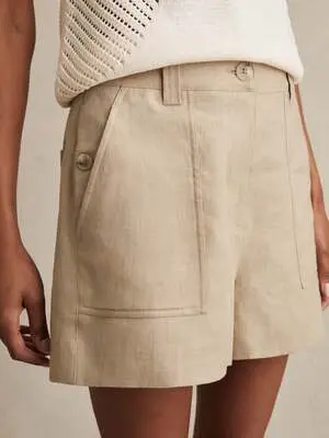 REISS Ashby Linen Wide-leg Shorts