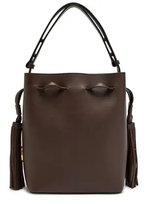 Valentino Garavani Drawstring Tassel-embellished Leather Shoulder Bag - Dark Brown