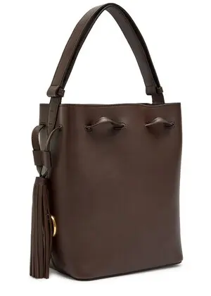 Valentino Garavani Drawstring Tassel-embellished Leather Shoulder Bag - Dark Brown