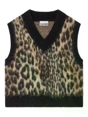GANNI Leopard Print Knit Vest - Neutrals