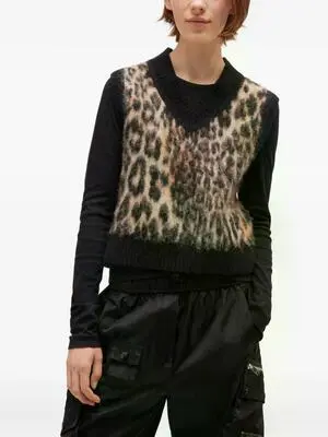 GANNI Leopard Print Knit Vest - Neutrals