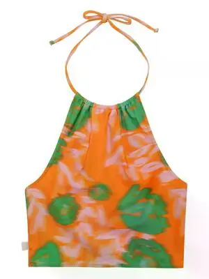 GANNI Halterneck Printed Bikini - Orange