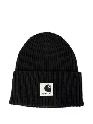 Sacai X Carhartt Wip Ribbed Logo Beanie - Black
