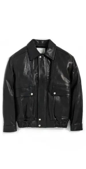 DUNST Oversized Vintage Leather Blouson Jacket - Black