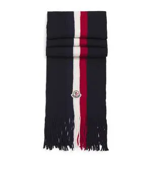 Moncler Virgin Wool Tricolour Scarf - Navy