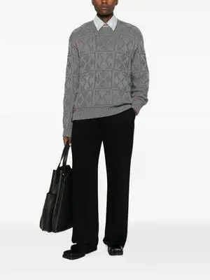 Off-White Patterned Knit Sweater - Grey