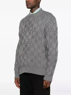 Off-White Patterned Knit Sweater - Grey