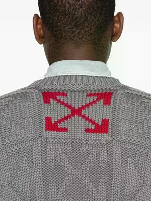 Off-White Patterned Knit Sweater - Grey
