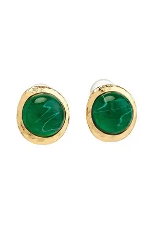KENNETH JAY LANE Emerald Button Pierced Earrings - Gold
