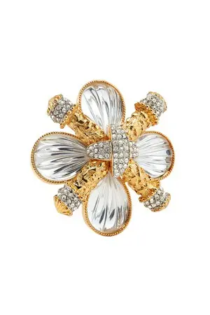 KENNETH JAY LANE Clear Ribbed Cabochons Cross Pin