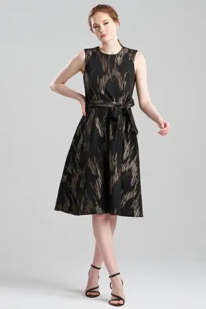 Natori Art Deco Jacquard Fit & Flare Tie Dress