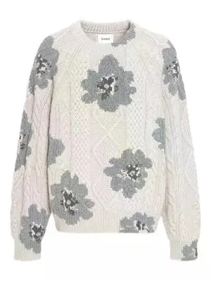 BARRIE Floral-intarsia Cable-knit Sweater - Grey