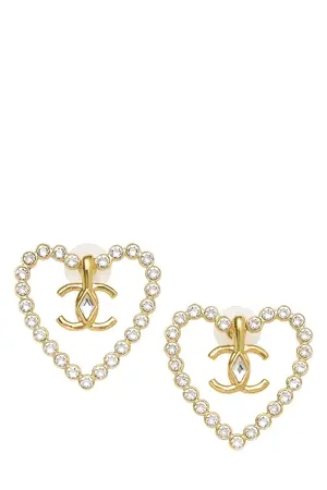 Chanel Crystal 'cc' Heart Earrings - Gold