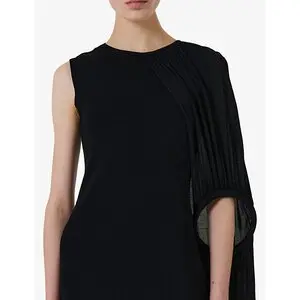 LEEM Asymmetric Draped Knit Midi Dress