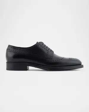 Giorgio Armani Men's Leather Brogue Derby Shoes - Solid Black