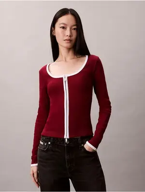 Calvin Klein Contrast Trim Ribbed Cardigan