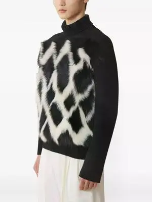 LANVIN High-neck Fur-panel Sweater