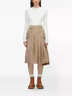 3.1 Phillip Lim Cotton Midi Skirt With Zip And Pleat Detailing
