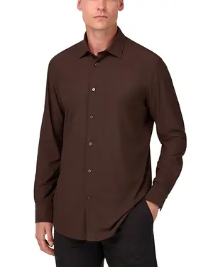 Boggi Milano Slim Fit Stretch Nylon Shirt Brown
