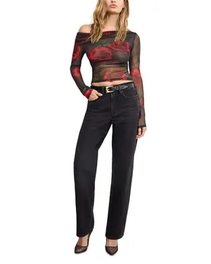 Good American Mesh Ruched Asymmetric Top