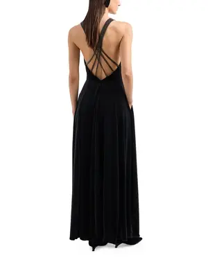 Emporio Armani Rhinestone Strappy Back Maxi Dress