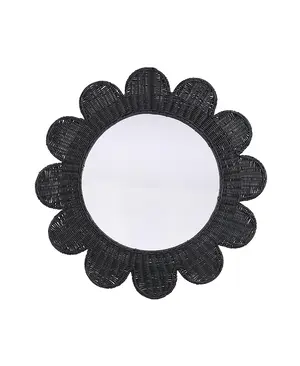 TOV FURNITURE Coralie Rattan Round Mirror - Black