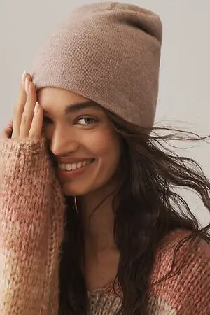 Anthropologie Cuffless Ribbed Beanie Taupe