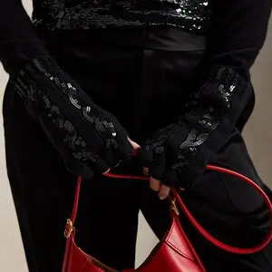 Ralph Lauren Sequin Fingerless Gloves - Black