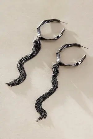 Free People Trixie Fringe Dangle Earrings - Hematite