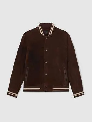 REISS Banridge Suede Bomber Jacket - Chocolate Brown