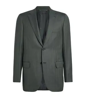 Brioni Cashmere-silk Herringbone Blazer - Green