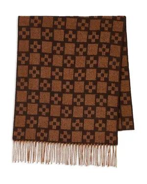 Sandro Geo Pattern Wool Scarf - Cognac