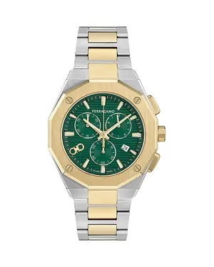 FERRAGAMO Edge Chrono Bracelet Watch, 42mm Green/two Tone