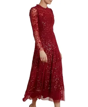NEEDLE & THREAD Aurora Long Sleeve Ballerina Midi Dress
