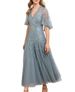 NEEDLE & THREAD Dappled Sequin Cape Ankle Gown - Thistle Blue