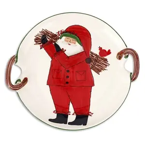 VIETRI Old St. Nick Handled Round Platter With Sticks - Red