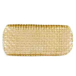VIETRI Rufolo Glass Basketweave Large Rectangular Tray - Gold