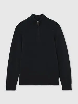 REISS Wool And Cashmere Half-zip Jumper - Navy