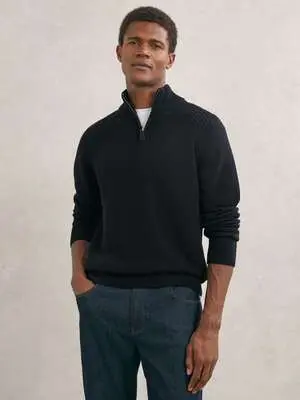 REISS Wool And Cashmere Half-zip Jumper - Navy