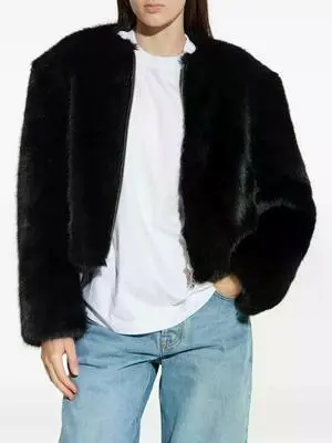 STAND STUDIO Faux Fur Zip-up Jacket - Black