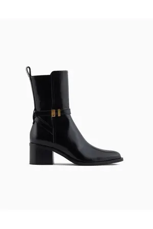 Emporio Armani Brushed Leather Ankle Boots With Strap - Black
