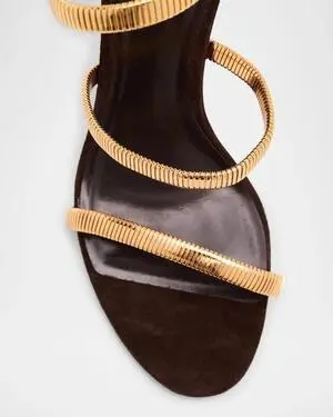 Rene Caovilla Meta Snake Spiral-wrap Sandals - Dkbrwn