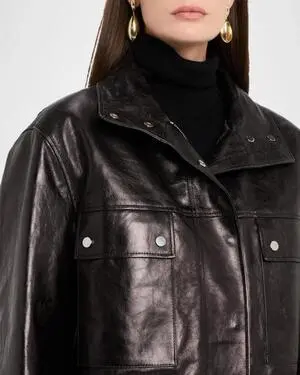 Michael Kors Washed Lambskin Leather Bomber Jacket - Black