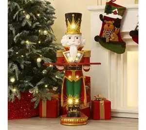 LUXEN HOME Luxenhome 3ft Lighted Red Nutcracker With Tray, Xmas Decor - One-color