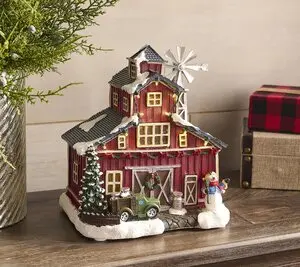 VALERIE PARR HILL Illuminated Barn With Truck And Snowman Valerie - One-color