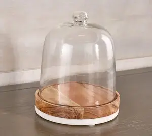 PRIMROSE HILL 9' Marble & Wood Base Glass Cloche - One-color