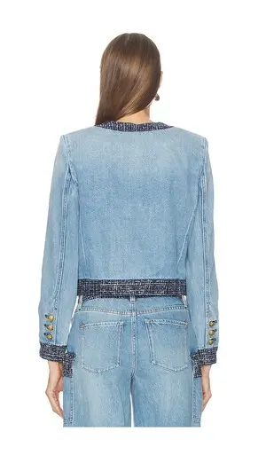 Alice + Olivia Landon Cropped Denim Jacket With Tweed Trim