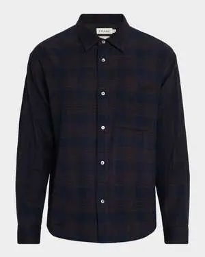 FRAME Wool Plaid Button-down Shirt - Navy Multi