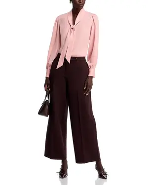 T Tahari Long Sleeve Tie Neck Blouse - Stone Pink
