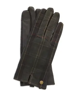 Barbour Tartan Waxed Canvas & Leather Gloves - Classic/brown